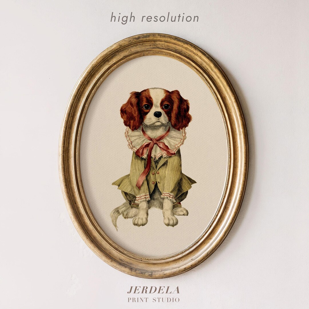 Impressão vintage de um Cavalier King Charles Spaniel | Arte com um cão ...