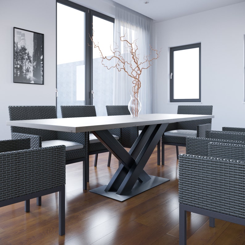 Metal Central X-frame Table Legs for Wood Top, 120x60mm Steel Table ...