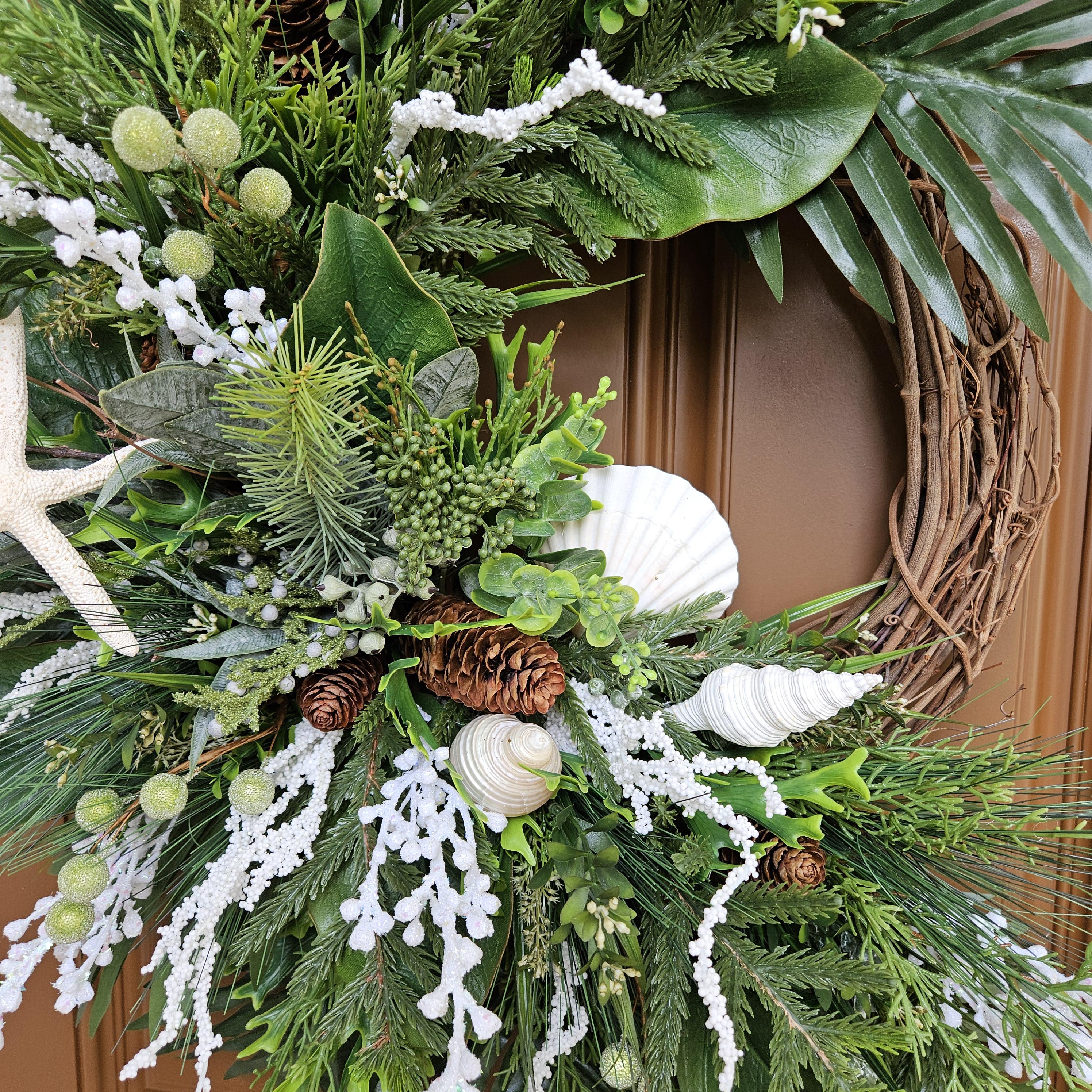 Coastal Christmas Wreath, Starfish Seashell Decor, Faux Coral - Etsy