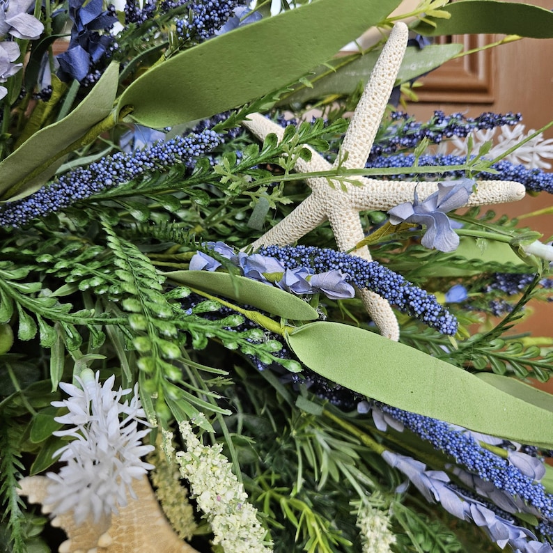 Coastal Blue Wildflower Wreath With Starfish: Beach House Decor - Etsy