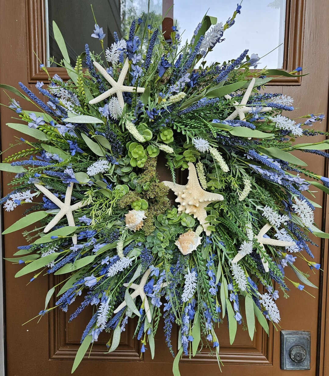Coastal Blue Wildflower Wreath With Starfish: Beach House Decor - Etsy