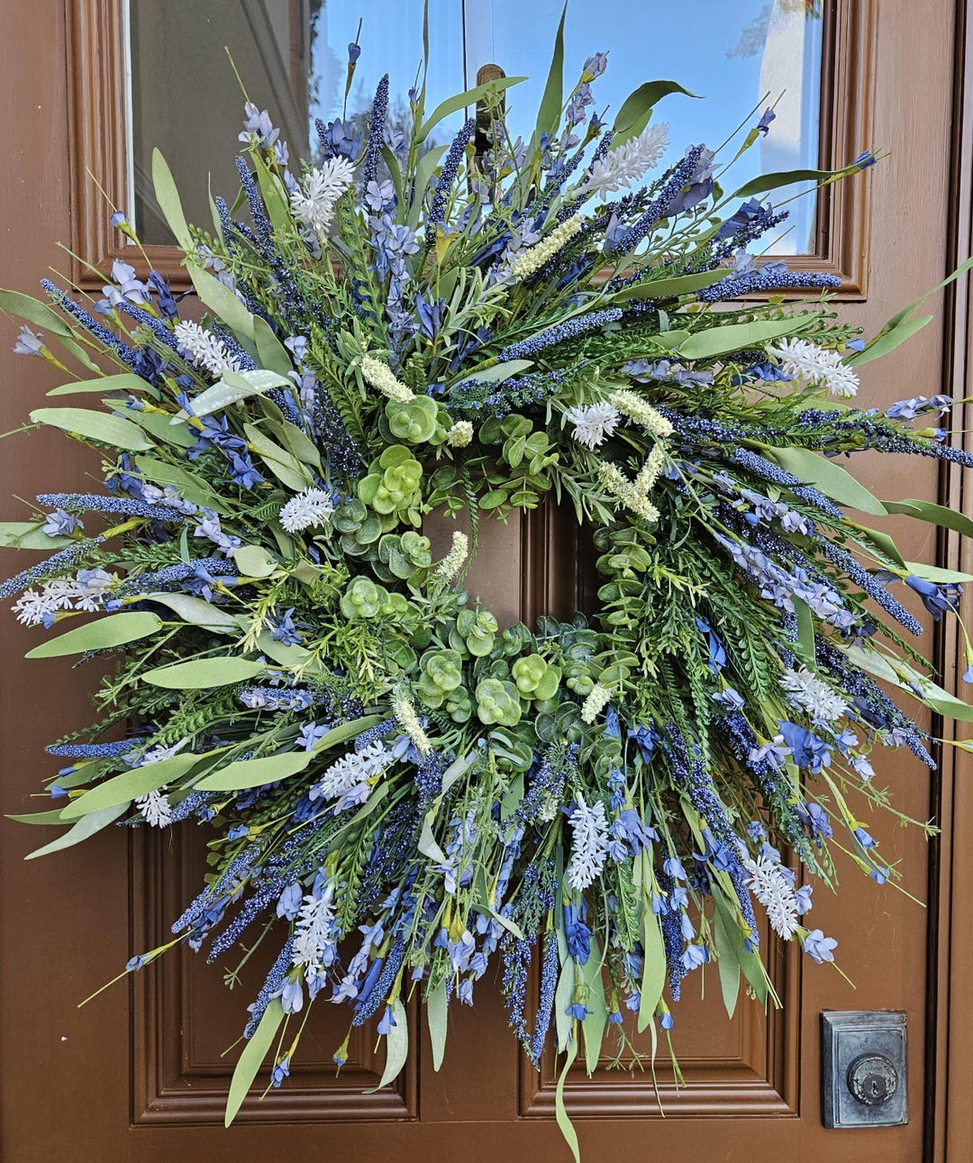 Coastal Blue Wildflower Wreath With Starfish for Front Door, Blue ...