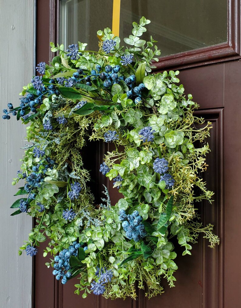 Coastal Blueberry Wreath With Eucalyptus Summer Blueberry - Etsy