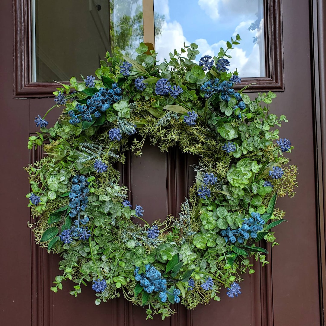 Coastal Blueberry Wreath With Eucalyptus, Summer Blueberry Wreath ...