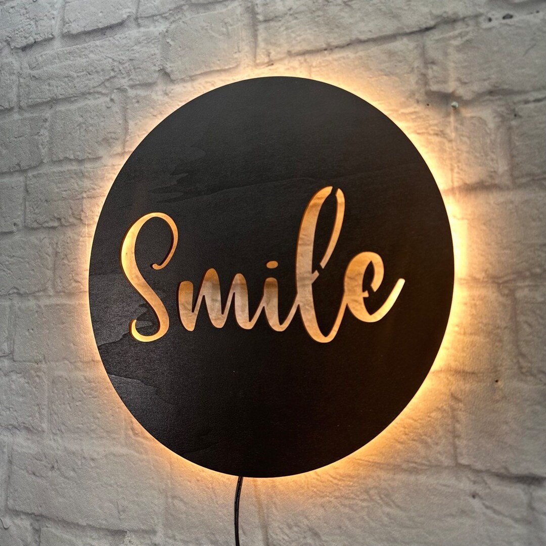 Smile Wooden Sign 3D Lettering With LED Lighting Gift for Birthday Home ...