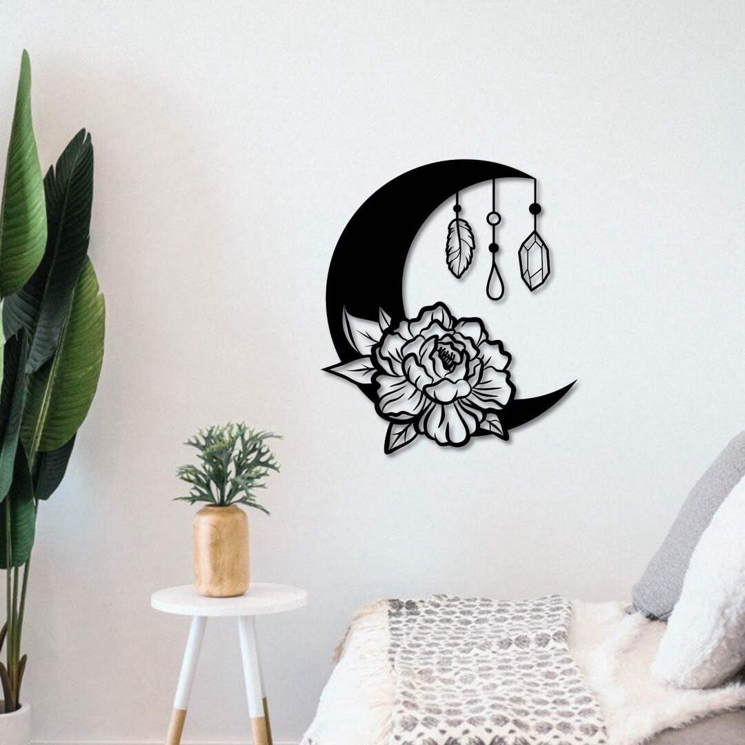 Wooden Wall Picture Beautiful Moonflower Wooden Sign to Stick on Nature Lover Night Moon ...