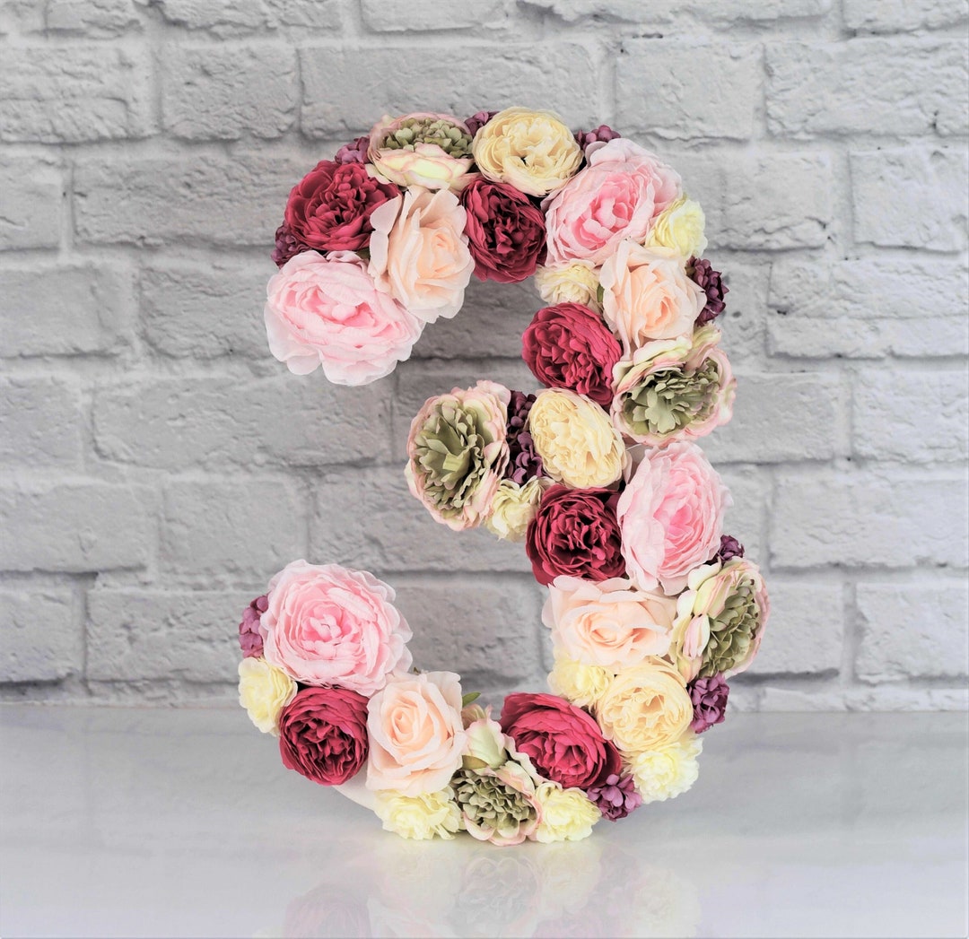Flower Number 3 for Birthday Number With Flowers Made of Silk Flower ...