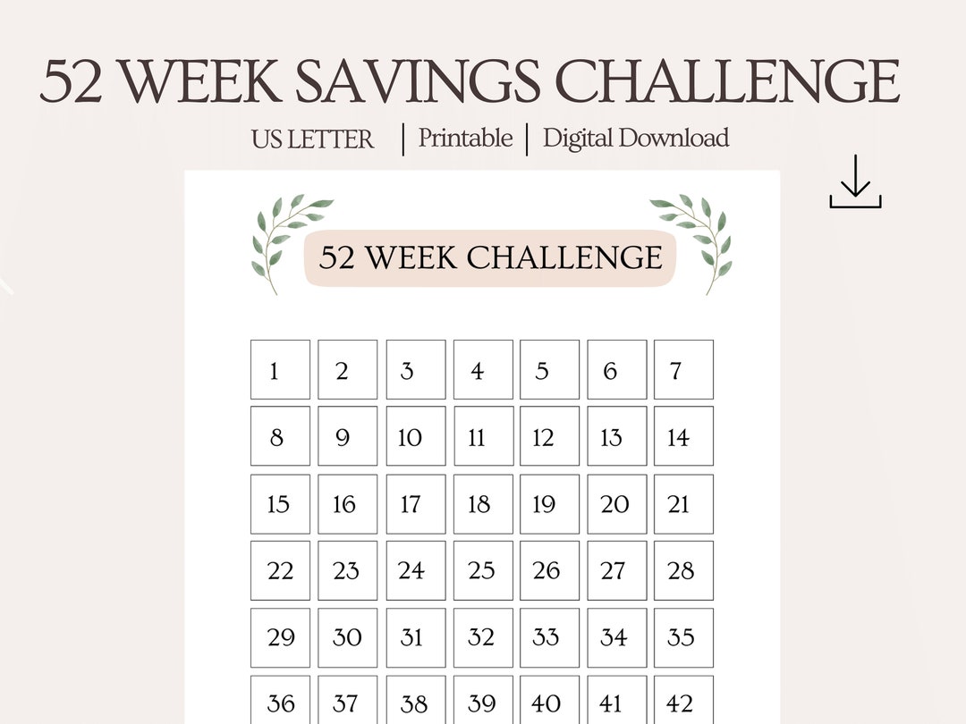 52 Week Savings Challenge, 52 Week Challenge Printable, 12 Month ...
