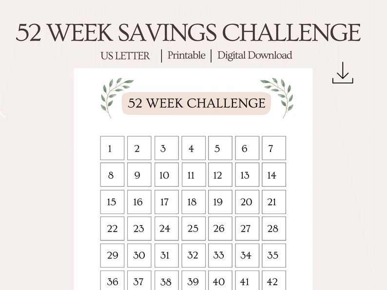 52 Week Savings Challenge 52 Week Challenge Printable 12 - Etsy