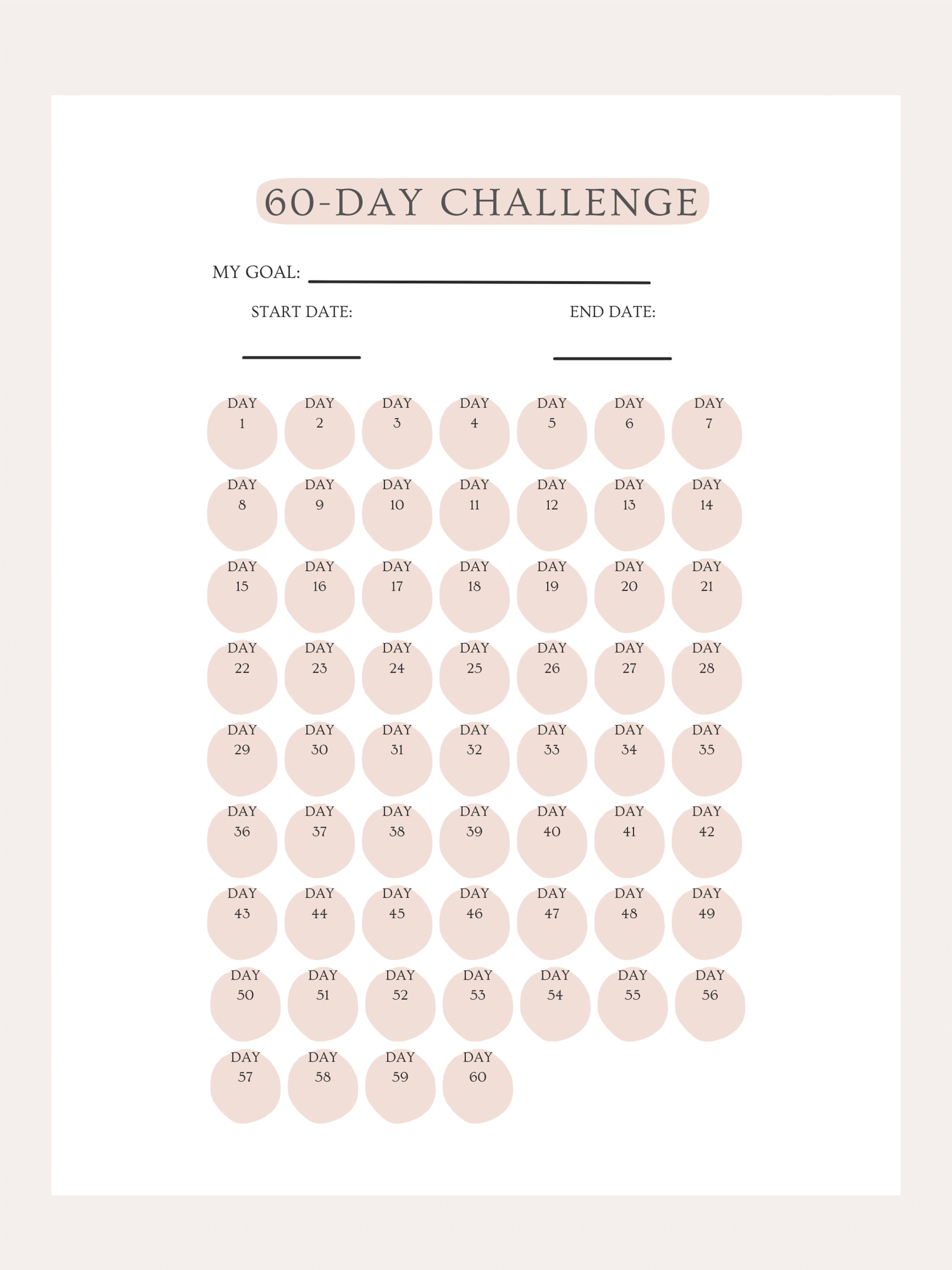 60 Day Challenge Tracker Printable 60 Day Habit Tracker Goal - Etsy