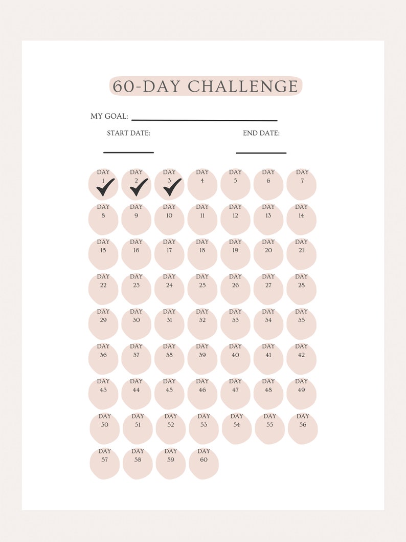 60 Day Challenge Tracker Printable, 60 Day Habit Tracker, Goal Tracker ...