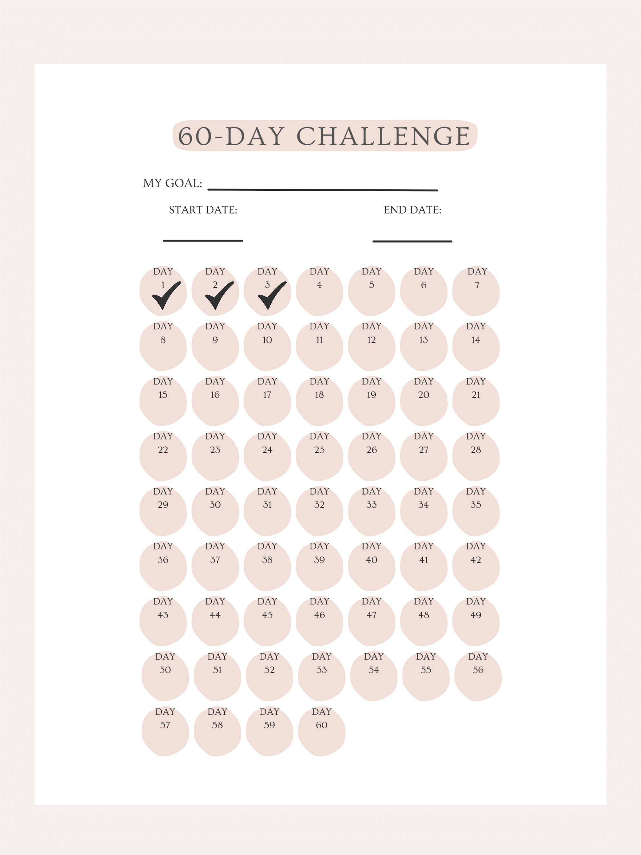 60 Day Challenge Tracker Printable, 60 Day Habit Tracker, Goal Tracker ...