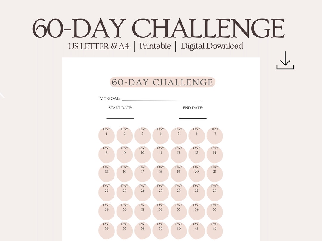 60 Day Challenge Tracker Printable, 60 Day Habit Tracker, Goal Tracker ...