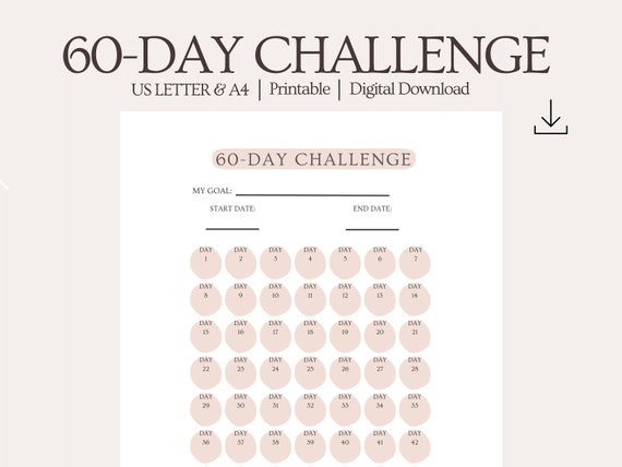 60 Day Challenge Tracker Printable 60 Day Habit Tracker Goal | Etsy