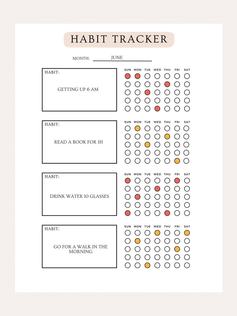 Habit Tracker Printable Habit Tracker Color 30 Day Habit - Etsy