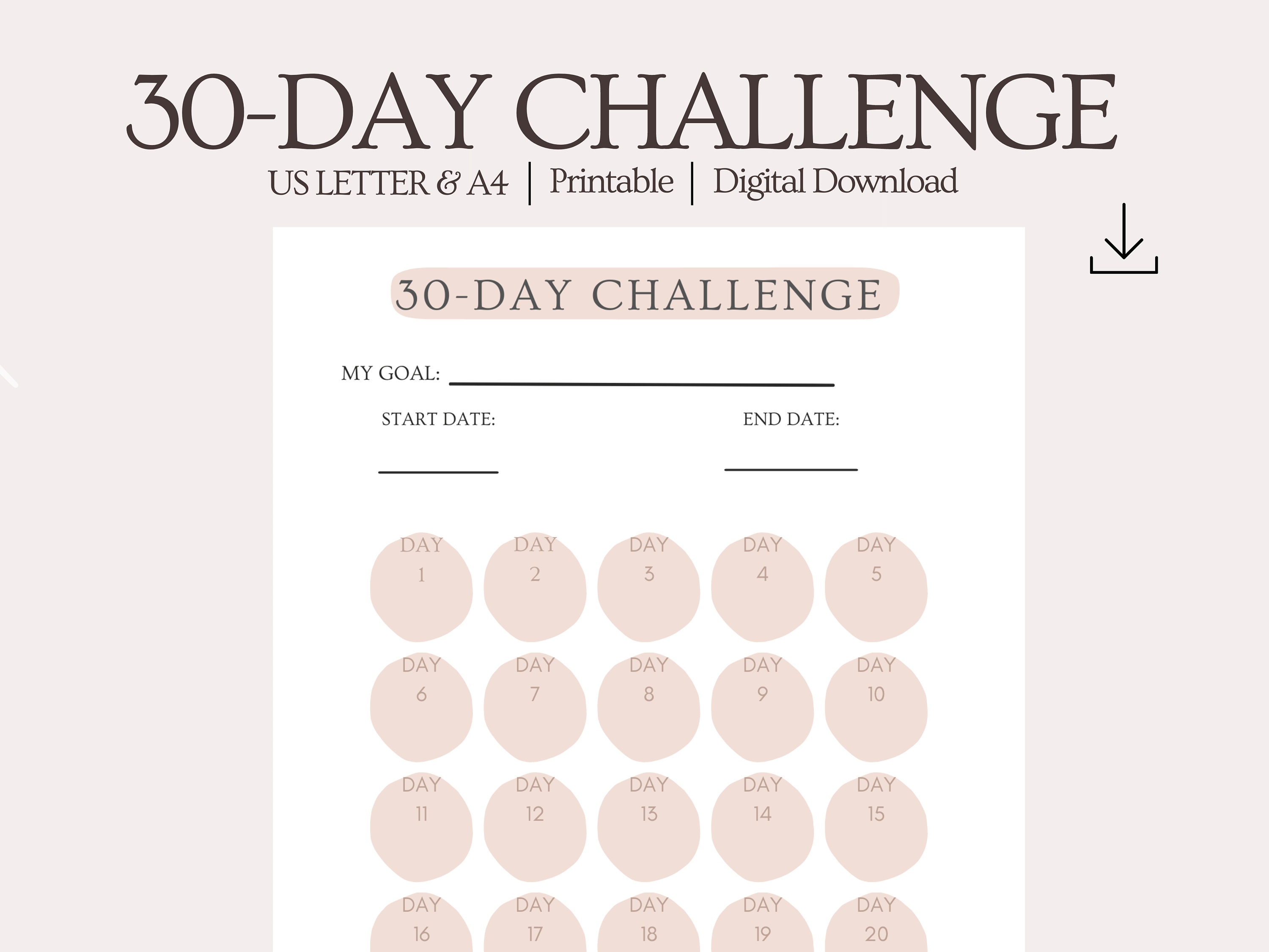 30 Day Challenge Tracker Printable, 30 Day Challenge Template, Goal ...