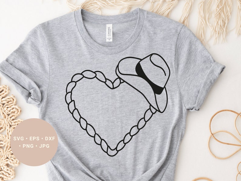 Heart Svg, Cowboy Heart Svg, Cowboy Hat Svg, Valentines Day Svg, Lasso ...