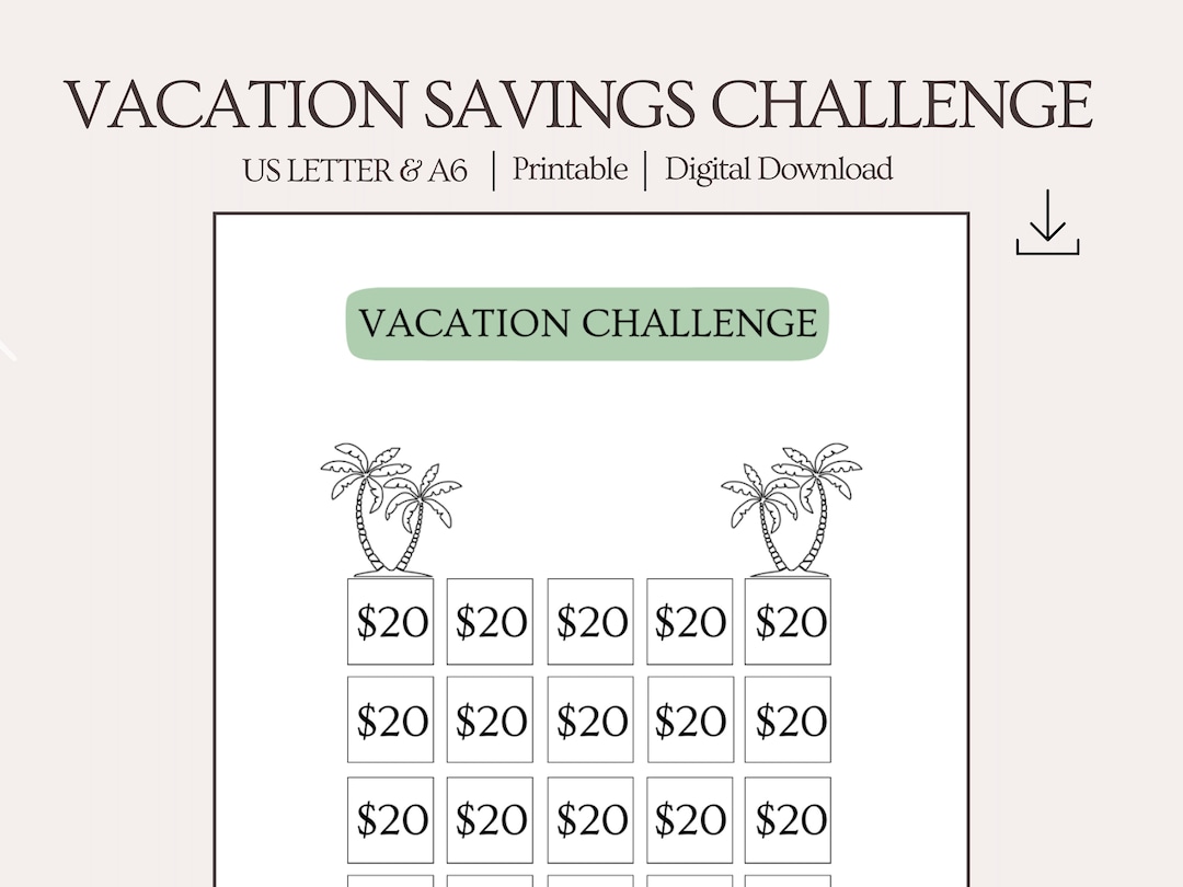 Vacation Challenge 1000 Dollar Tracker, Vacation Savings, A6, US Letter ...
