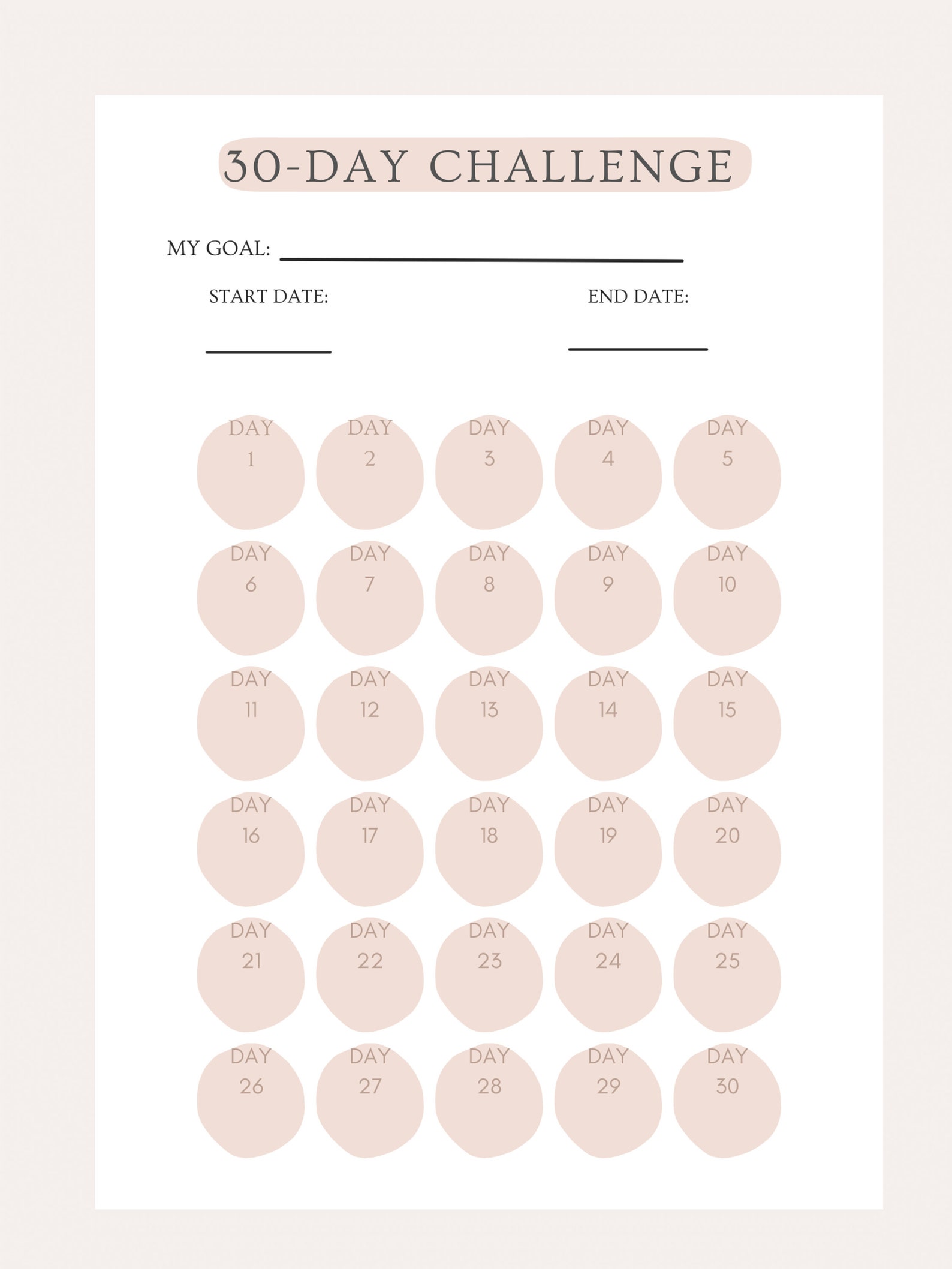 30 Day Challenge Tracker Printable, 30 Day Challenge Template, Goal ...