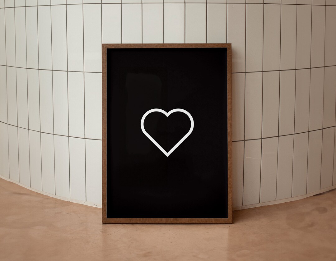 Heart Outline Black Background, Abstract, Printable, Minimalist ...