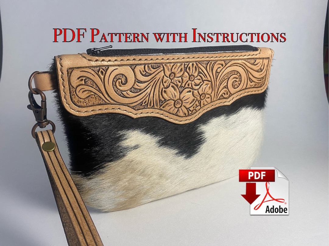PDF Pattern for Cowhide Wristlet Purse / Leather Craft Template With ...