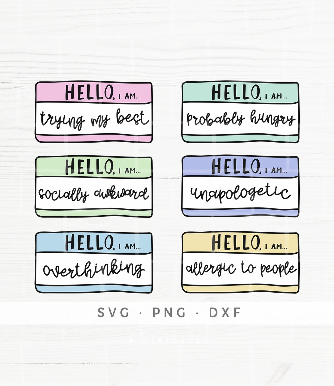 Hello I Am SVG Bundle, Name Badge Cut File, Funny Name Tag, Cutting ...