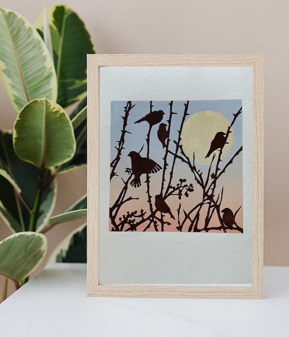Finches Print Handmade Linocut Original unframed - Etsy