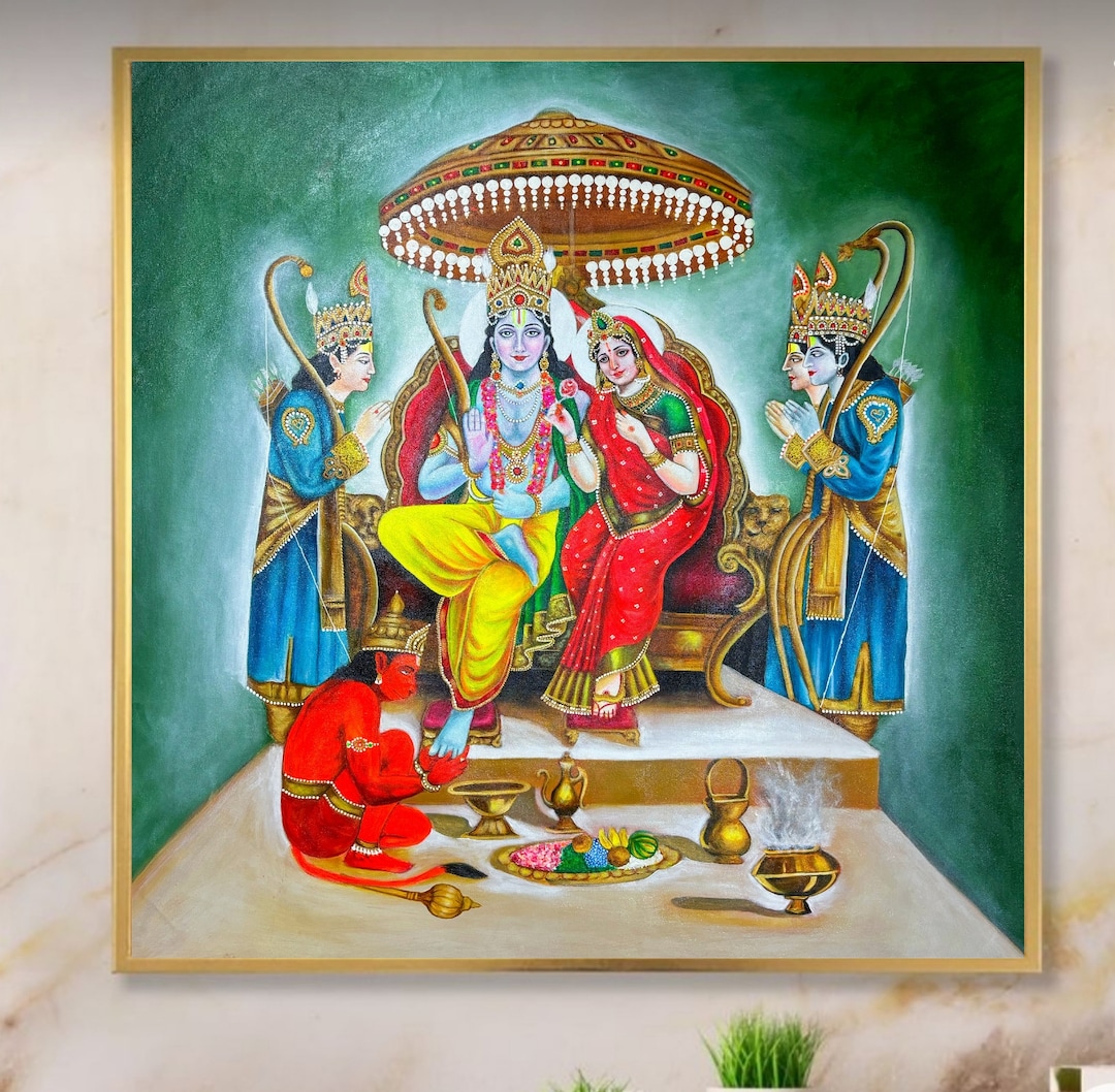 Extra Large Beautiful Ram Darbar Handmade Painting on Canvas, Colorful ...
