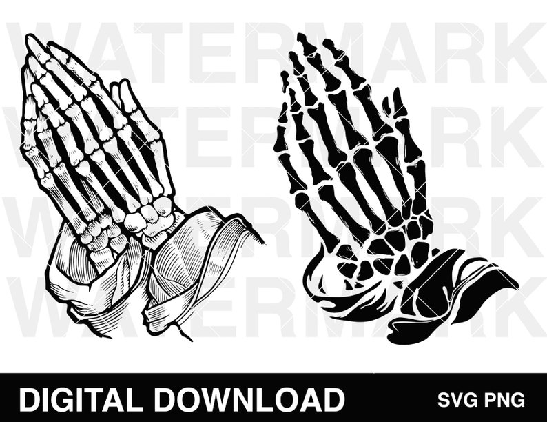 Prayer Hands Skeleton Digital Design Png Eps Svg Clipart File Etsy