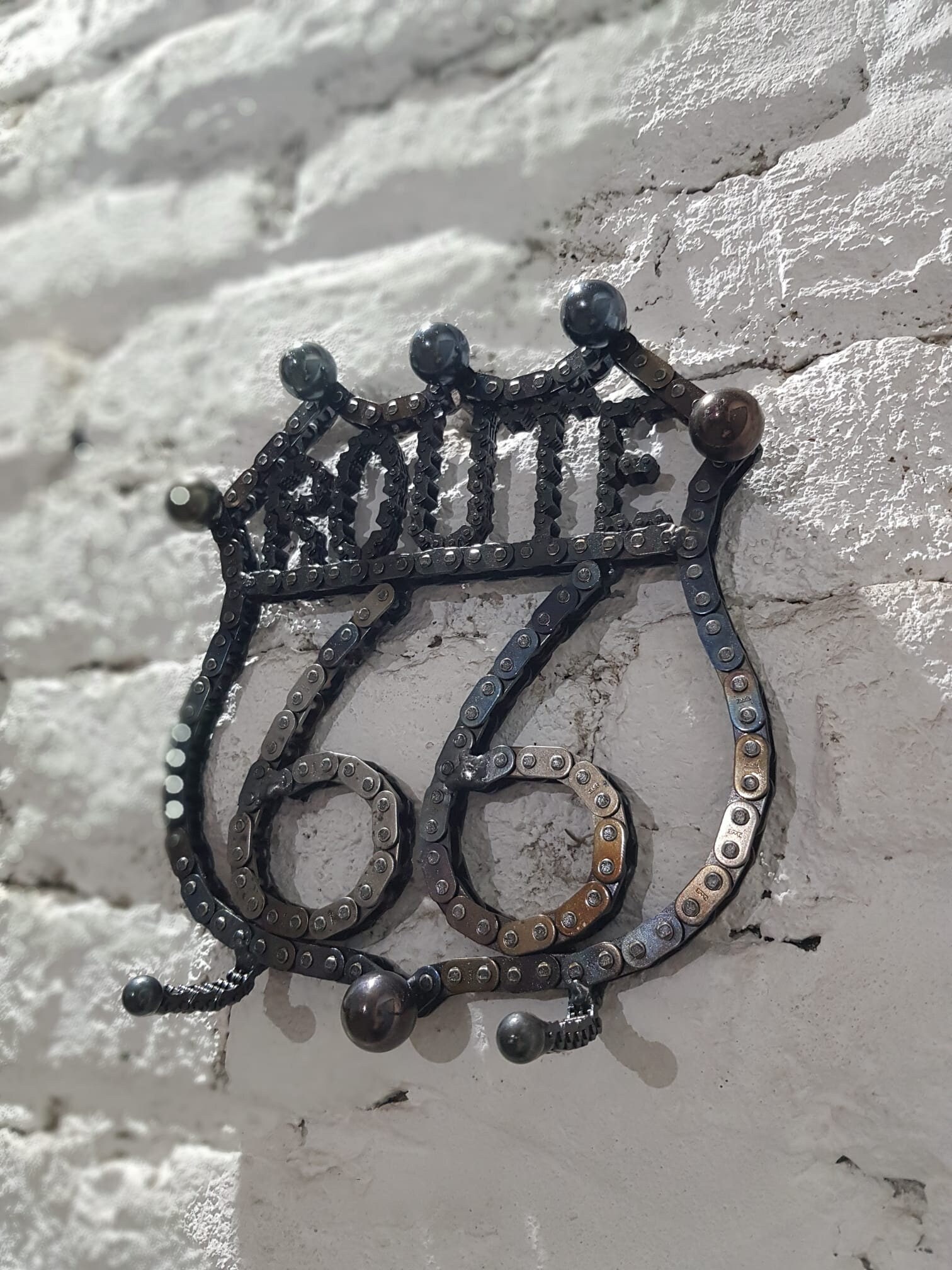 STEAMPUNK Chain Sculpture Hanger Motorbike ROUTE 66 Recycled Metal ...