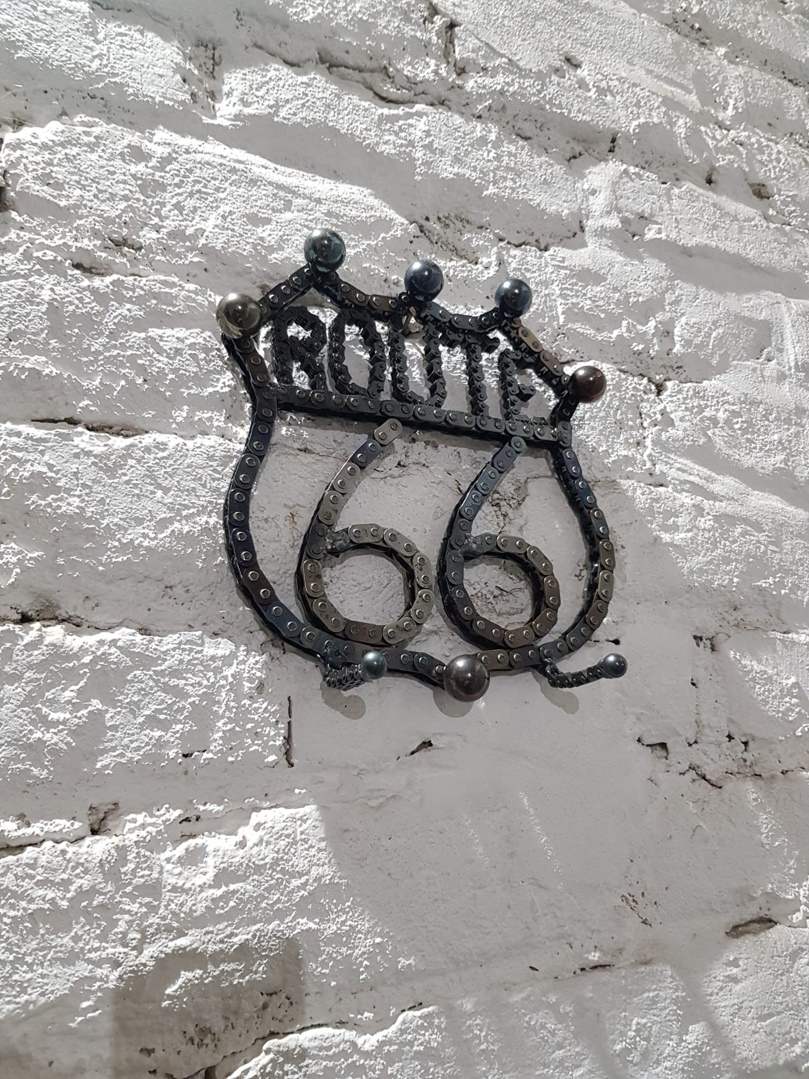 STEAMPUNK Chain Sculpture Hanger Motorbike ROUTE 66 Recycled Metal ...