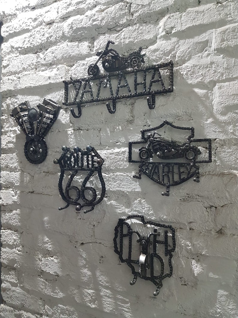 STEAMPUNK Chain Sculpture Hanger Motorbike ROUTE 66 Recycled Metal ...