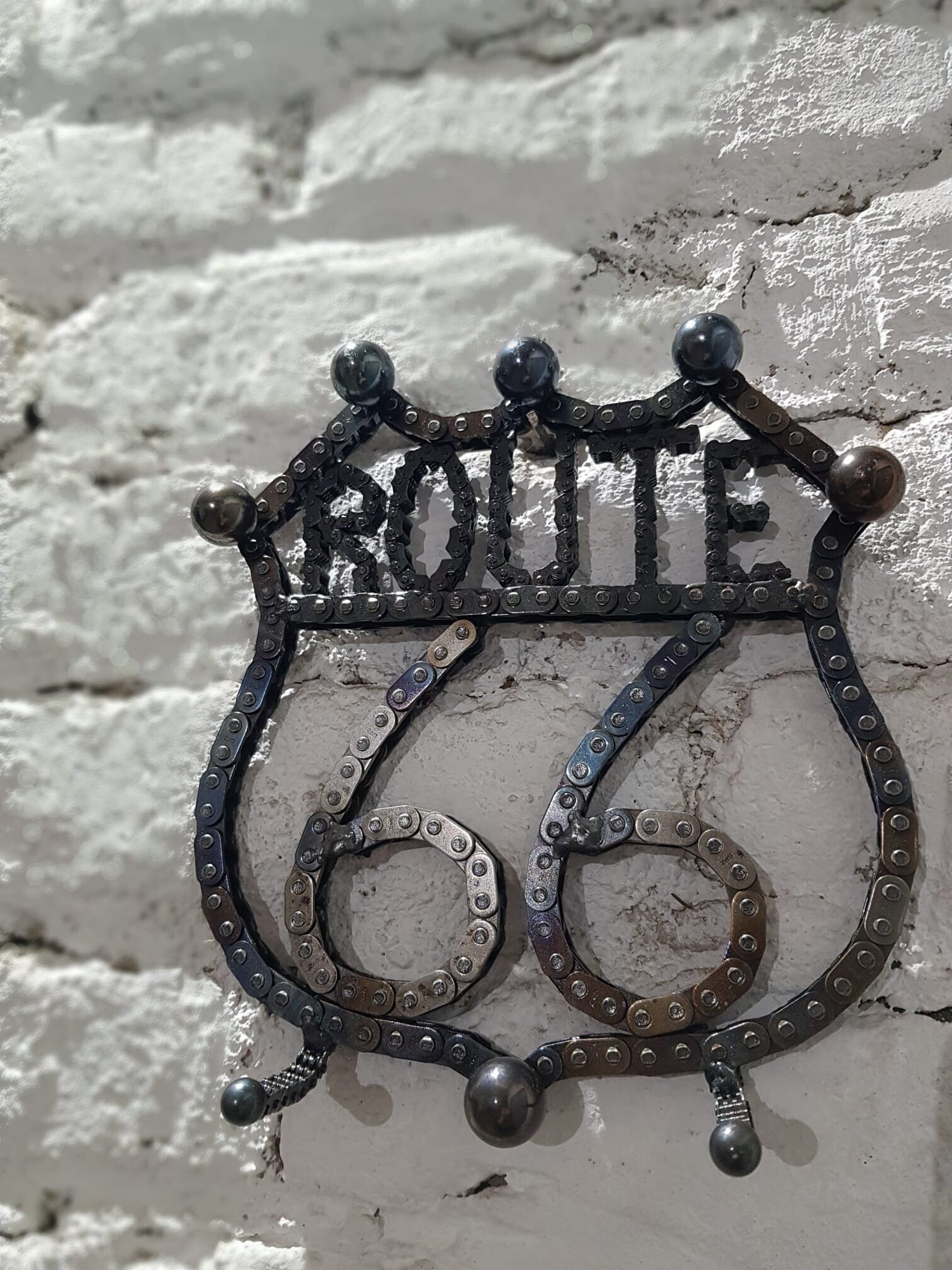 STEAMPUNK Chain Sculpture Hanger Motorbike ROUTE 66 Recycled Metal ...