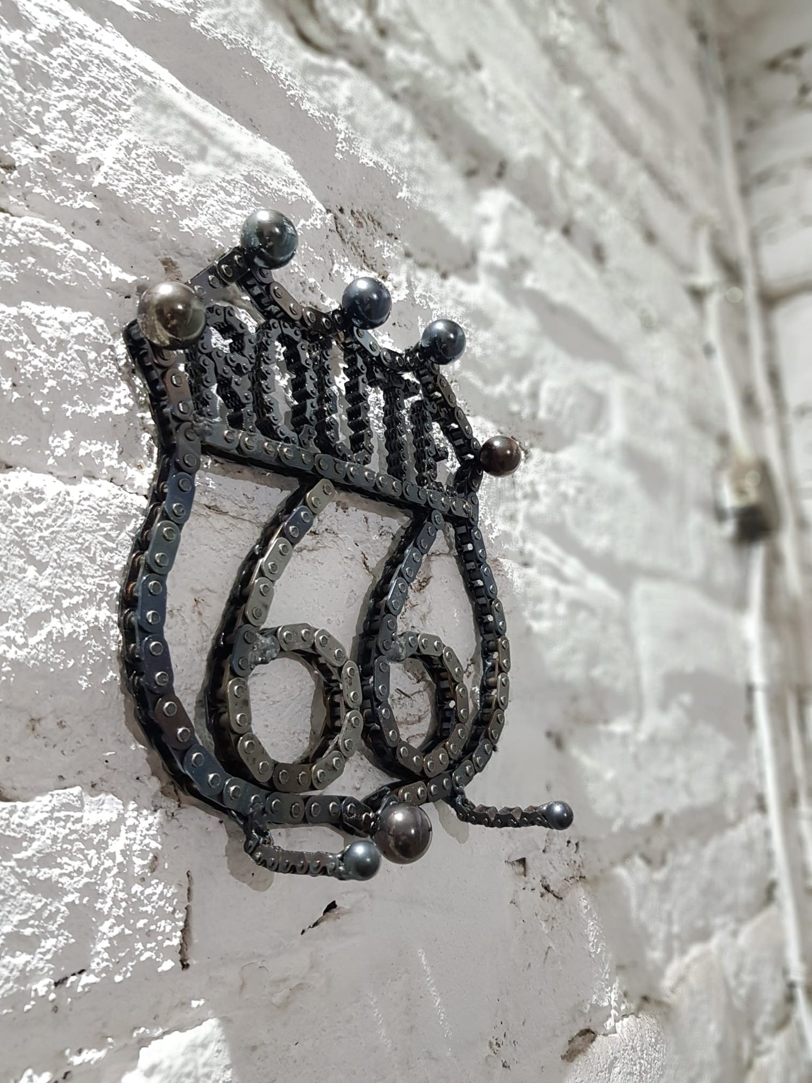 STEAMPUNK Chain Sculpture Hanger Motorbike ROUTE 66 Recycled Metal ...
