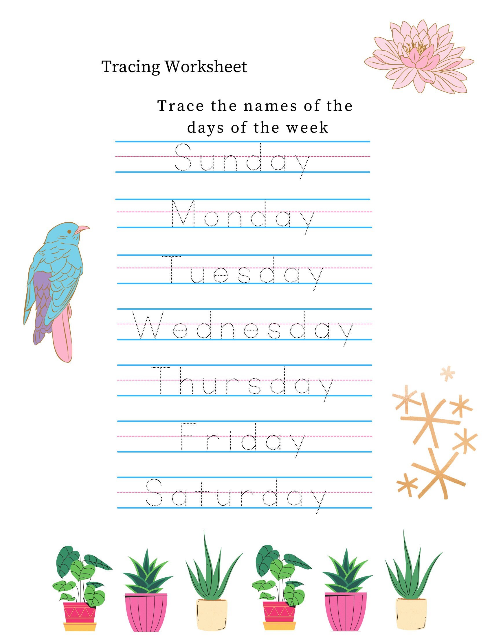 Printable and Downloadable Days of the Week Tracing Worksheet - Etsy