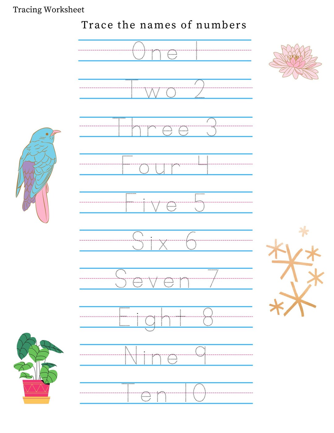 Printable and Downloadable Names of Numbers Tracing Worksheet - Etsy