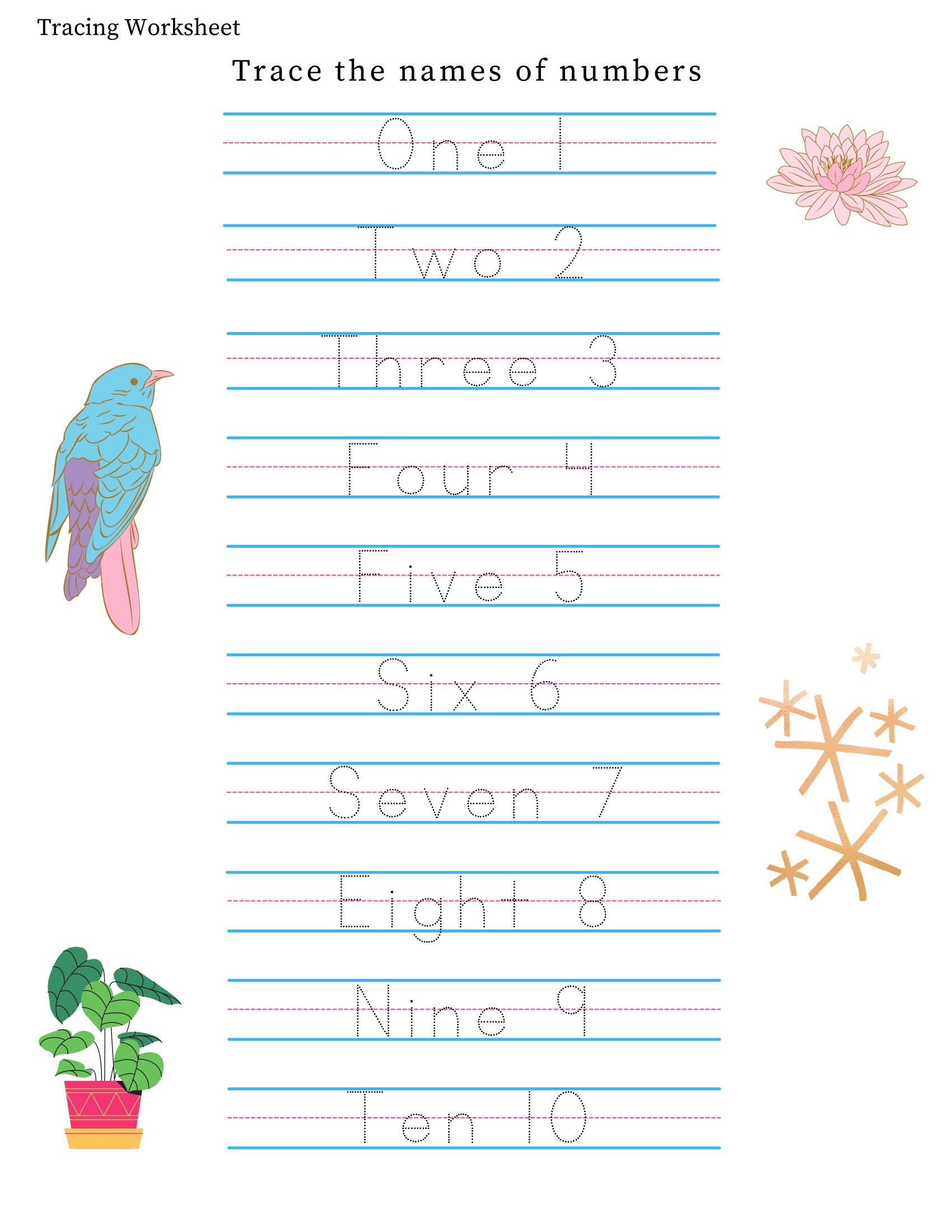 Printable and Downloadable Names of Numbers Tracing Worksheet - Etsy