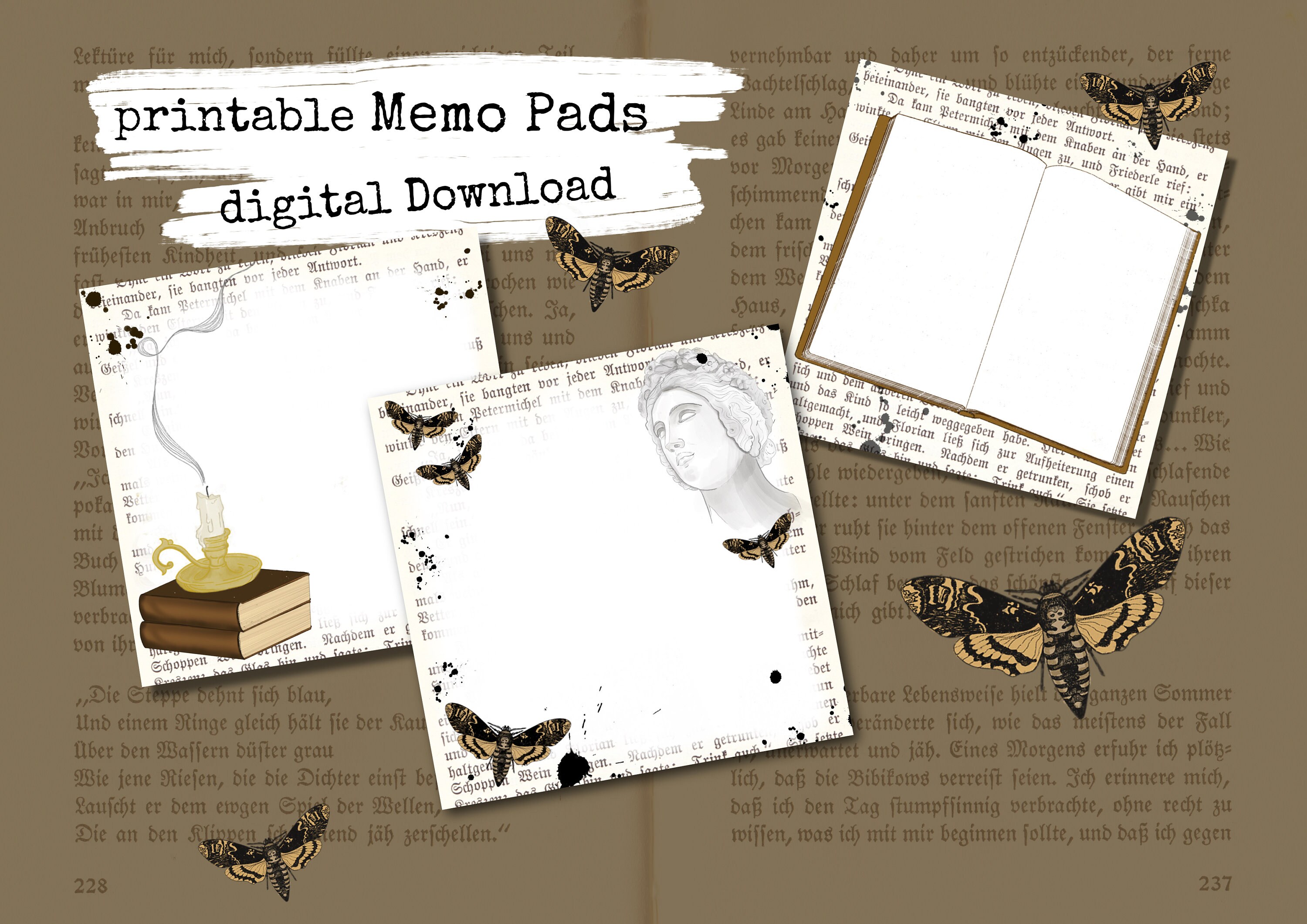 Dark Academia Printable Memo Pad, Digital Ephemera, Academia Ephemera ...