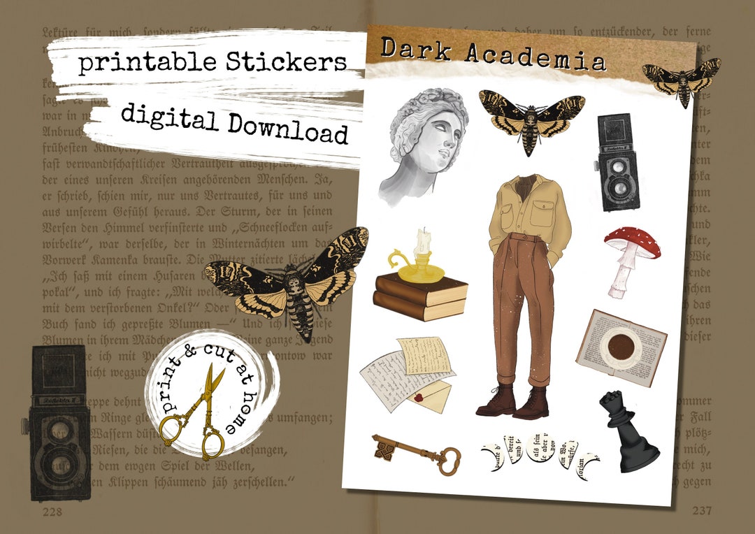 Printable Dark Academia Stickers, Planner Stickers, Printable Sticker ...