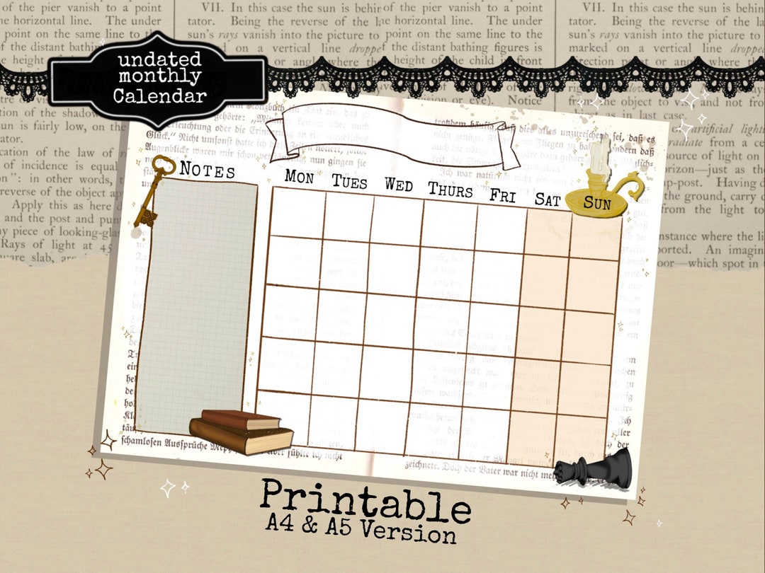 Dark Academia Monthly Planner Printable, Dark Academia Themed Planner ...