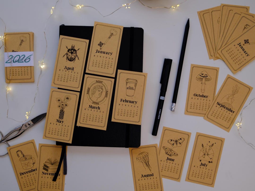 2026 Calendar Sticker Set (12 Month) Line Illustration Planner Stickers ...