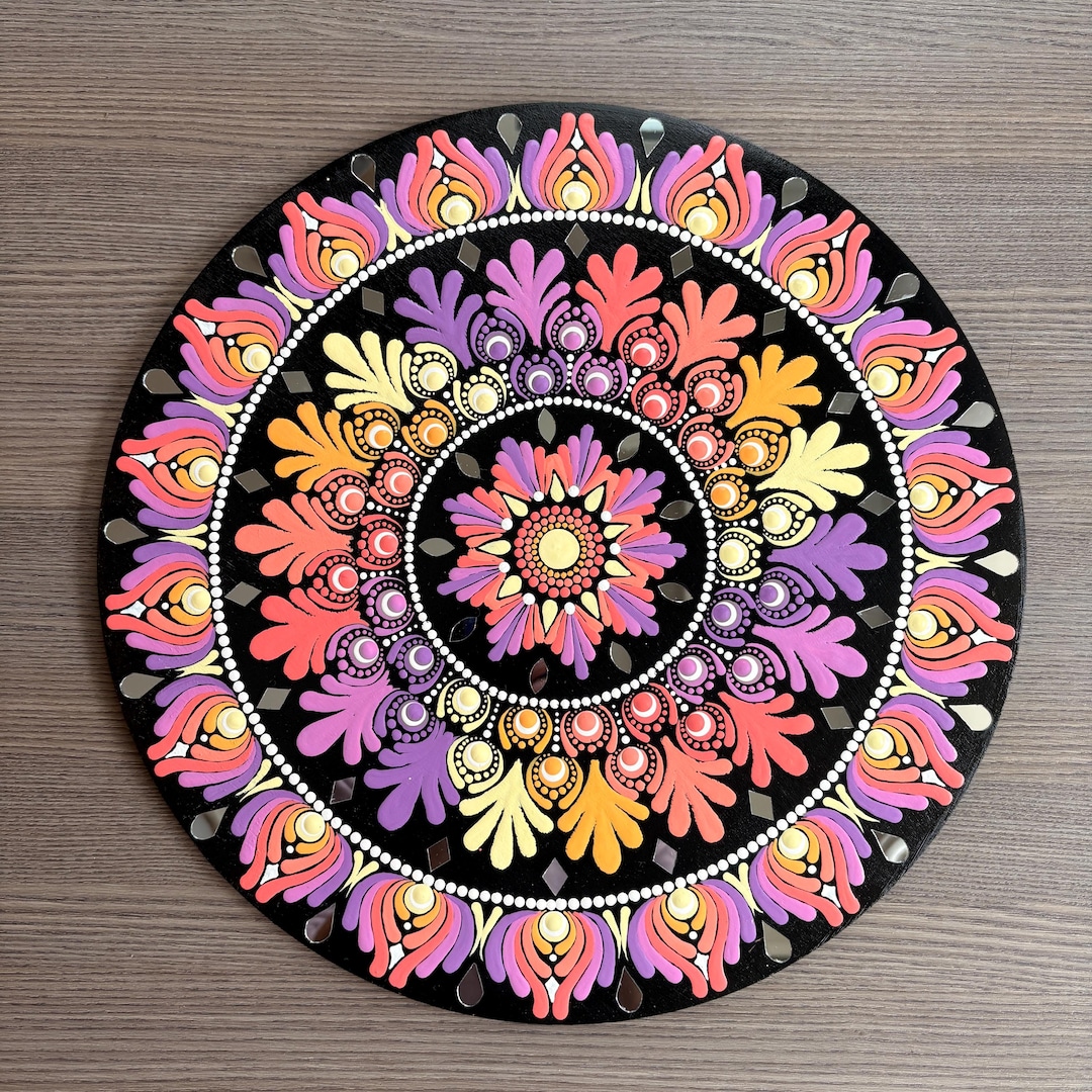 14 Inch Sunset Theme Dot Mandala Painting - Etsy