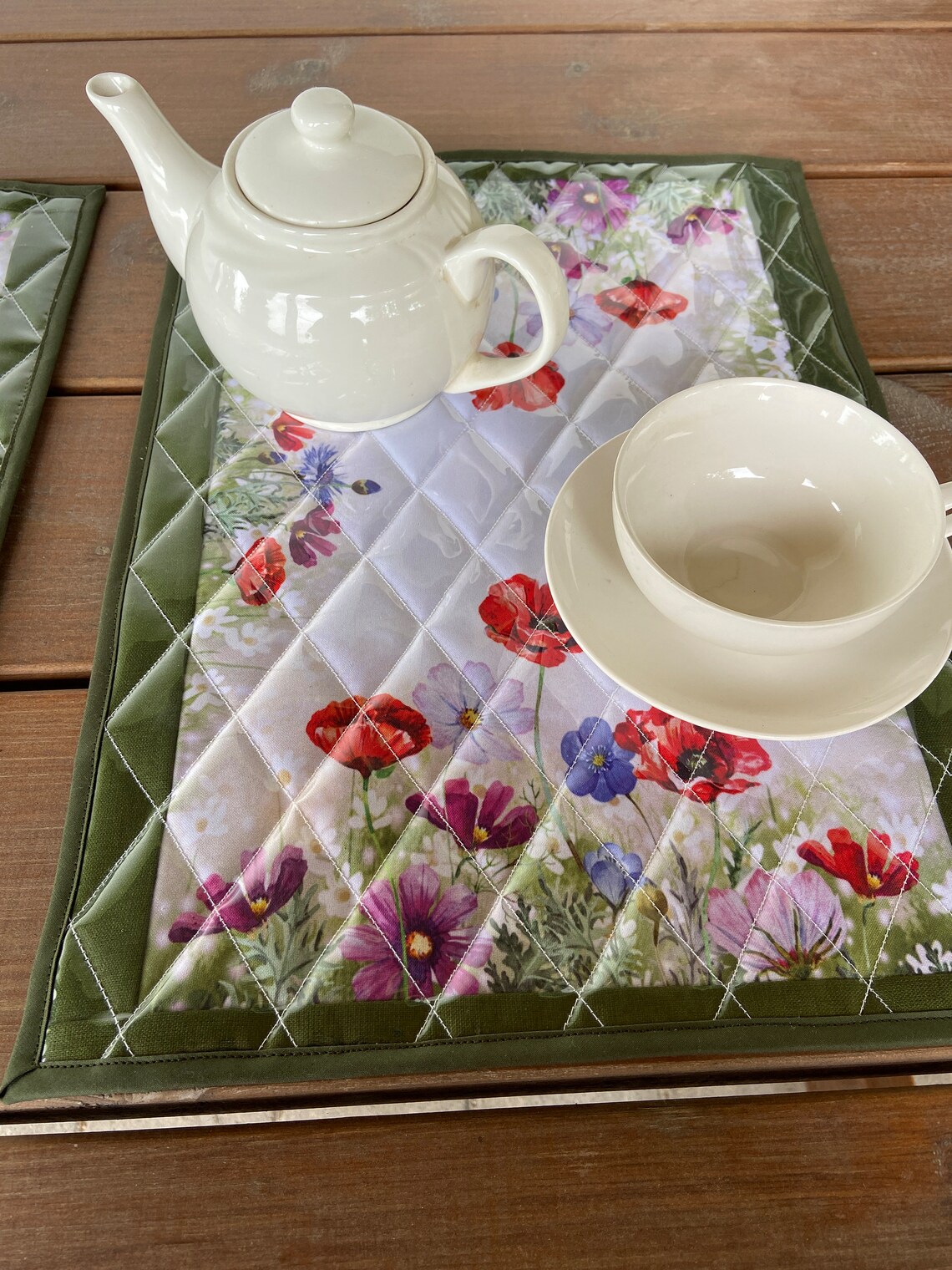Quilted Placemats Set 2 Wild Flowers Table Mats Modern Patchwork ...