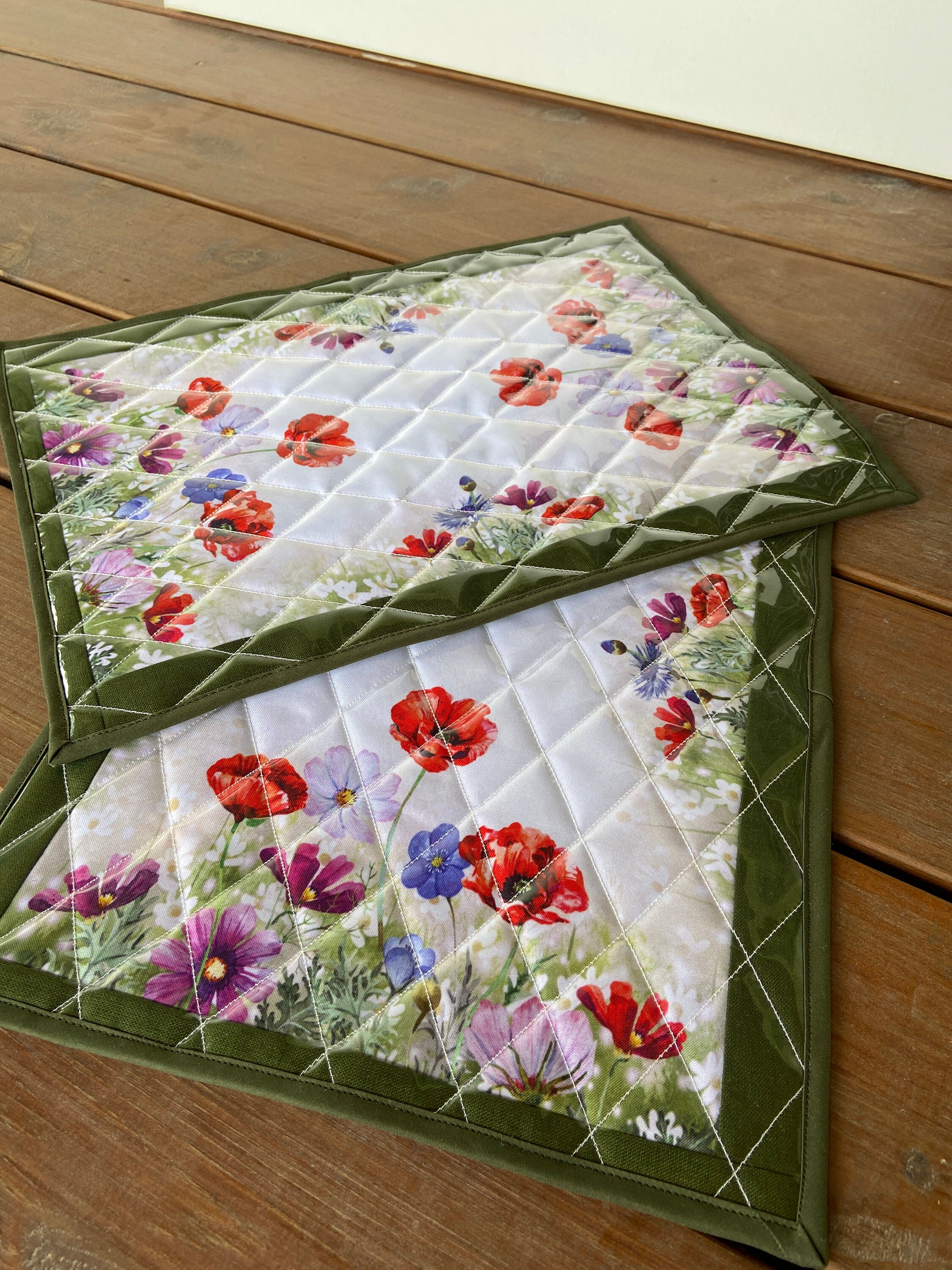 Quilted Placemats Set 2 Wild Flowers Table Mats Modern Patchwork ...