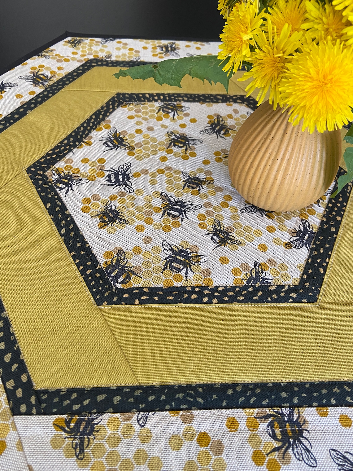 Patchwork Hexagon Table Topper Summer Handmade Table Linen Quilted Bees ...