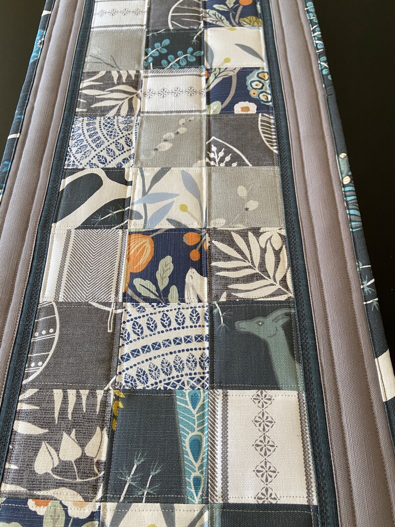 Quilted Table Runner Grey Blue Table Runner Modern Table Runner 45"x14 ...