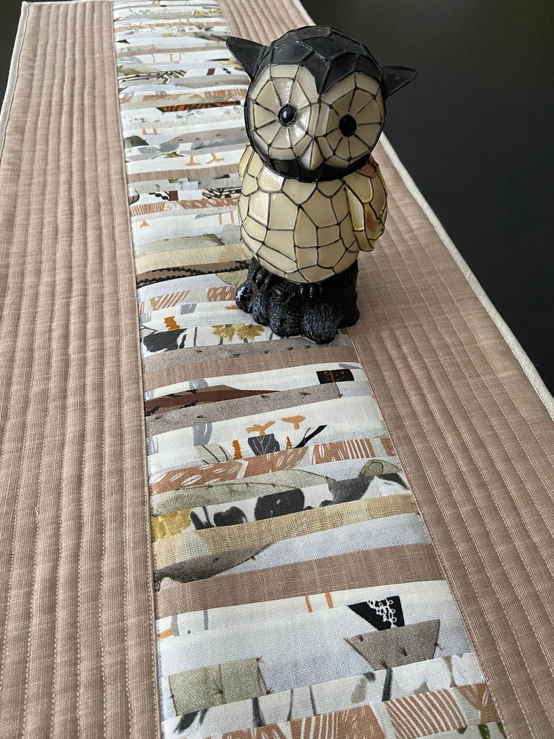 Quilted Table Runner Beige Striped Table Runner Countryside Table ...