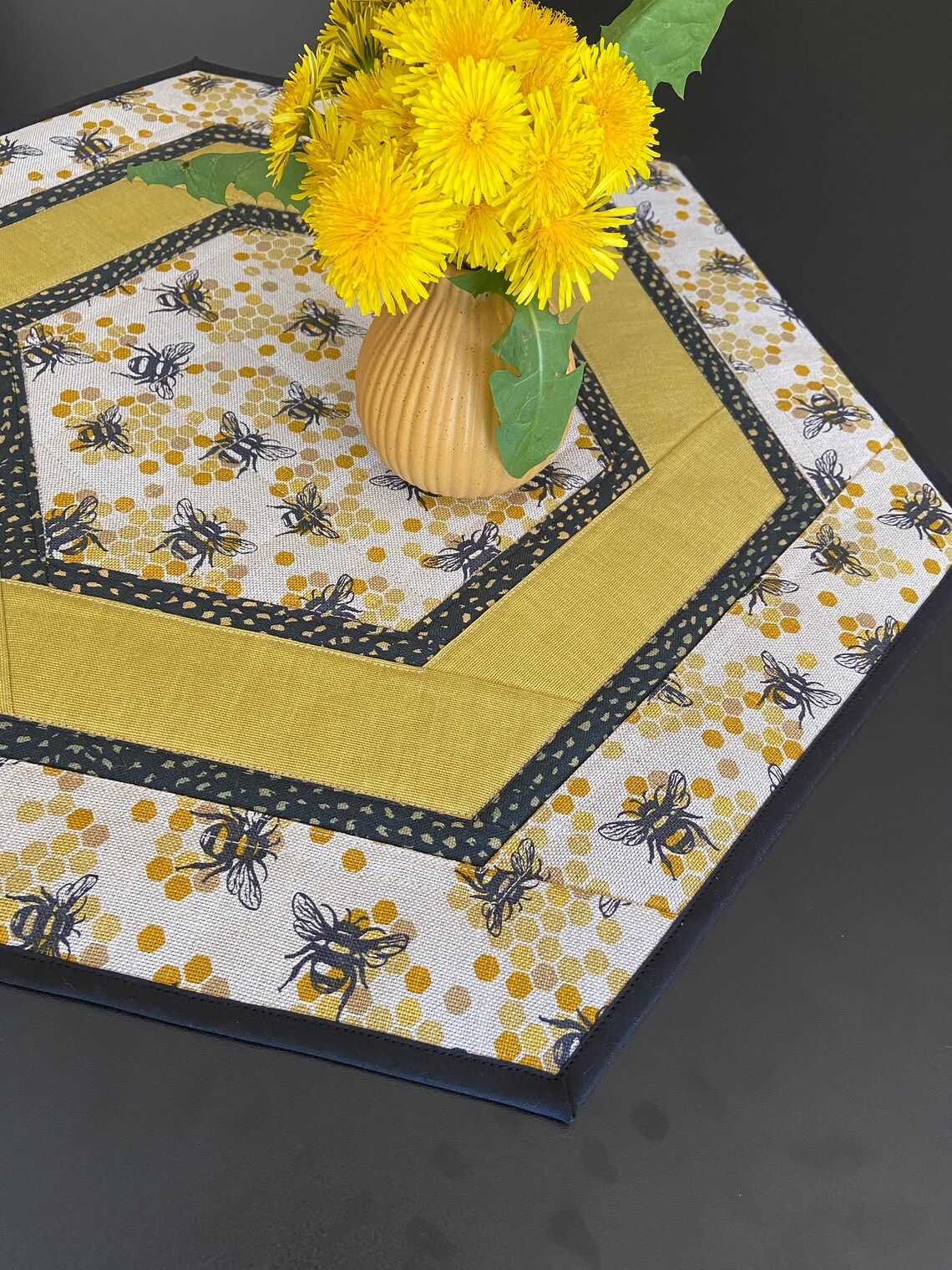 Patchwork Hexagon Table Topper Summer Handmade Table Linen Quilted Bees ...