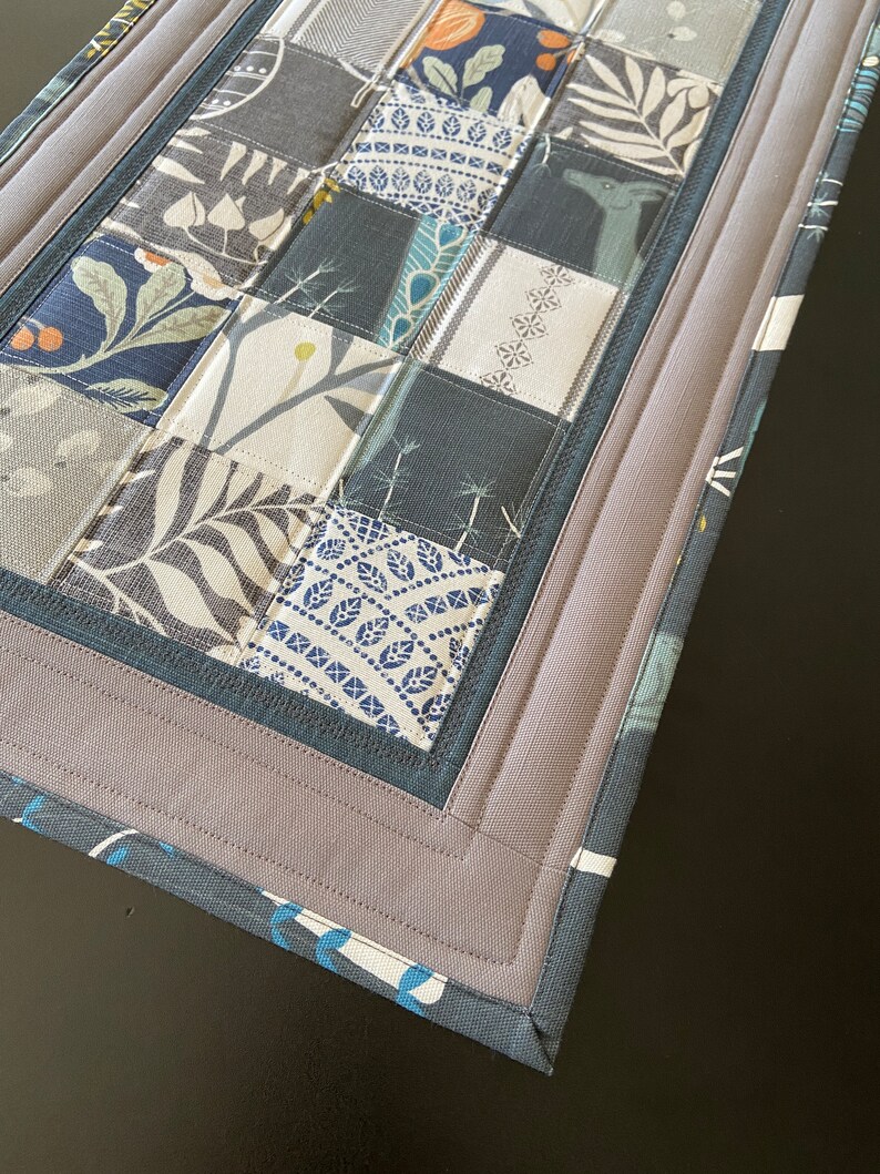 Quilted Table Runner Grey Blue Table Runner Modern Table Runner 45"x14 ...