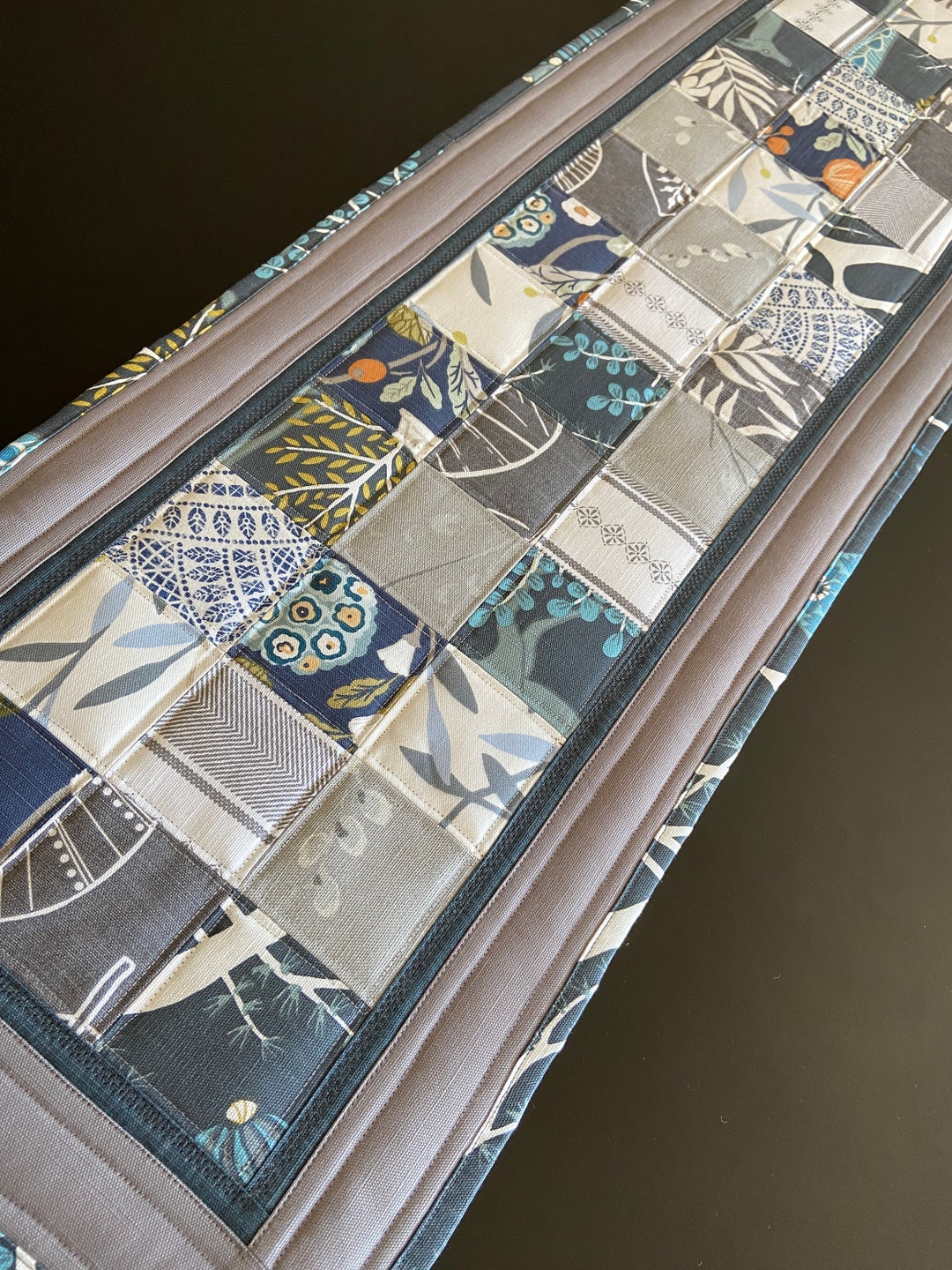 Quilted Table Runner Grey Blue Table Runner Modern Table Runner 45"x14 ...